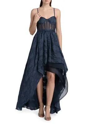 Bcbgmaxazria Organza High-low Gown - Navy