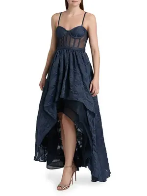 Bcbgmaxazria Organza High-low Gown - Navy