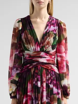 Badgley Mischka Floral Pleated Georgette A-line Gown