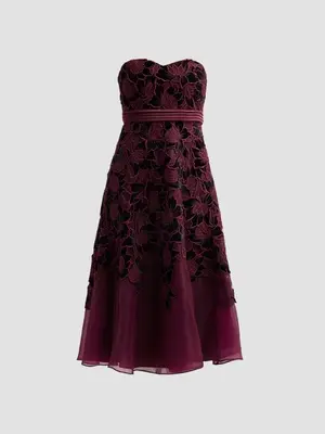 Badgley Mischka Guipure Lace Velvet Cocktail Dress