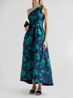 KAY UNGER Tiara Floral Jacqaurd One-shoulder Gown