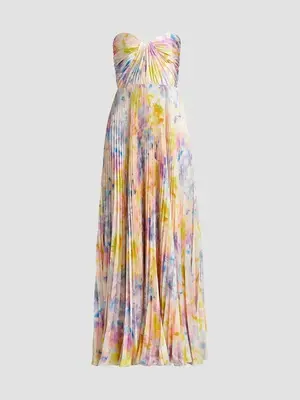 AS IT MAY Naomi Abstract Print Satin Strapless Gown - Spring Lillies