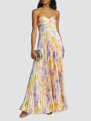 AS IT MAY Naomi Abstract Print Satin Strapless Gown - Spring Lillies