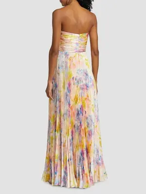 AS IT MAY Naomi Abstract Print Satin Strapless Gown - Spring Lillies