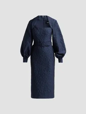 Badgley Mischka Jacquard Cocktail Midi Dress - Navy