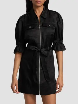 Cinq À Sept Holly Satin Puff-sleeve Minidress - Black