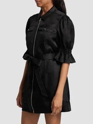 Cinq À Sept Holly Satin Puff-sleeve Minidress - Black