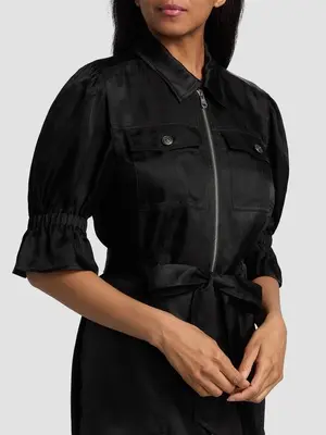 Cinq À Sept Holly Satin Puff-sleeve Minidress - Black