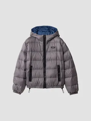 Miu Miu Light Pongé Down Hoodie Jacket - Grey