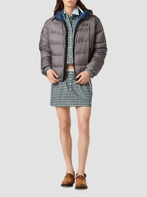 Miu Miu Light Pongé Down Hoodie Jacket - Grey