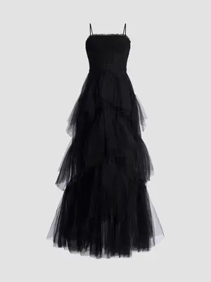 Bcbgmaxazria Oly Tiered Ruffle Tulle Gown - Black