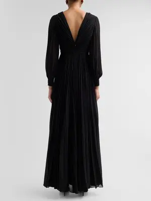 Badgley Mischka Pleated Chiffon Long-sleeve Gown