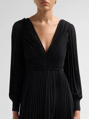 Badgley Mischka Pleated Chiffon Long-sleeve Gown