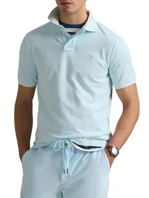 Polo Ralph Lauren Classic-fit Mineral-dyed Mesh Polo Shirt - Sky