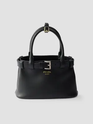 Prada Buckle Small Leather Top Handle Bag With Belt - Black