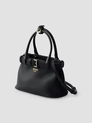 Prada Buckle Small Leather Top Handle Bag With Belt - Black