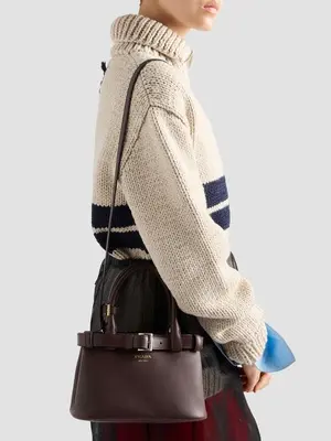 Prada Buckle Small Leather Top Handle Bag With Belt - Brown
