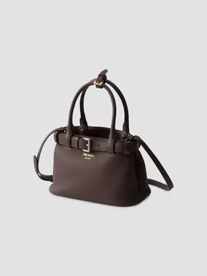 Prada Buckle Small Leather Top Handle Bag With Belt - Brown