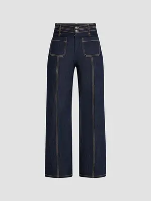 Cinq À Sept Dorothea Topstitched High-rise Wide-leg Jeans