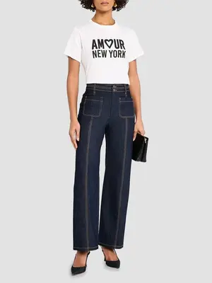 Cinq À Sept Dorothea Topstitched High-rise Wide-leg Jeans