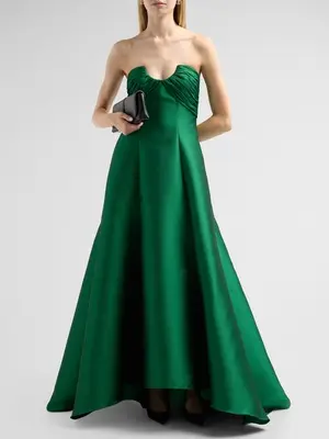 Badgley Mischka Satin Strapless A-line Gown