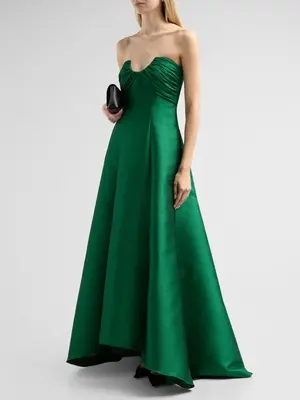 Badgley Mischka Satin Strapless A-line Gown