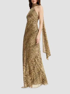 Dress The Population Olivia Leopard Print Halterneck Gown