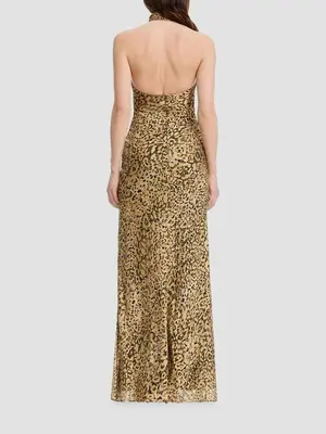 Dress The Population Olivia Leopard Print Halterneck Gown