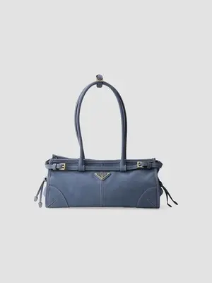Prada Bonnie Medium Nubuck Leather Handbag - Blue