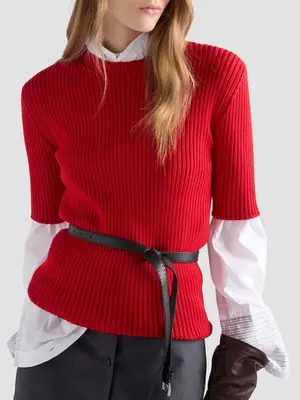 Prada Short-sleeved Ribbed Knit Wool Sweater