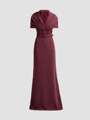 Badgley Mischka Draped Belted Gown - Red