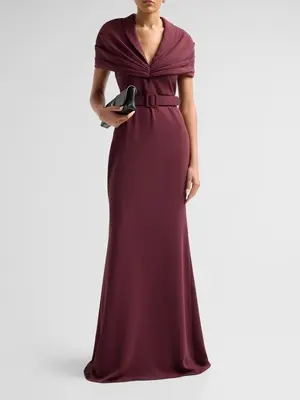 Badgley Mischka Draped Belted Gown