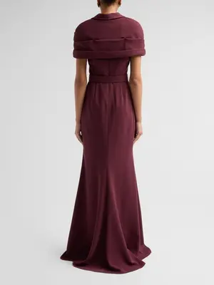 Badgley Mischka Draped Belted Gown