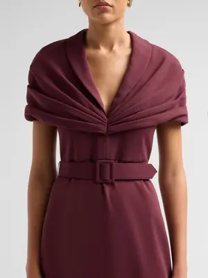Badgley Mischka Draped Belted Gown