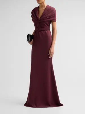 Badgley Mischka Draped Belted Gown - Red