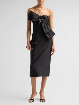Badgley Mischka Strapless Cocktail Midi Dress