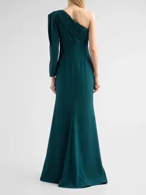 Badgley Mischka One-shoulder Draped Mermaid Gown
