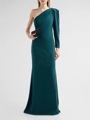 Badgley Mischka One-shoulder Draped Mermaid Gown
