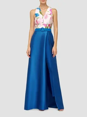 KAY UNGER Rhyan Walk-thru Printed Satin Jumpsuit