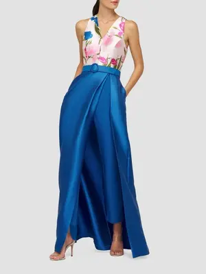 KAY UNGER Rhyan Walk-thru Printed Satin Jumpsuit