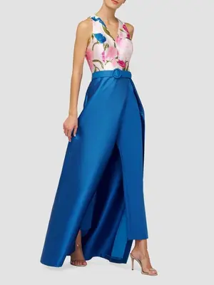 KAY UNGER Rhyan Walk-thru Printed Satin Jumpsuit