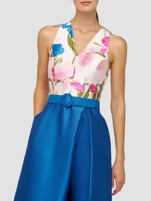 KAY UNGER Rhyan Walk-thru Printed Satin Jumpsuit
