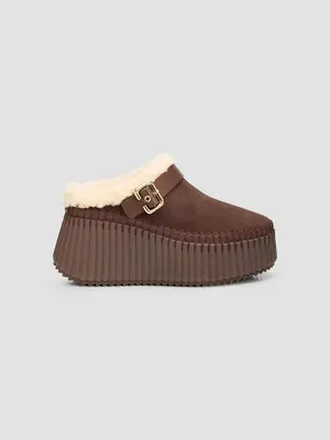 Chloé Nama Shearling-trim Suede Mules - Sharp Brown
