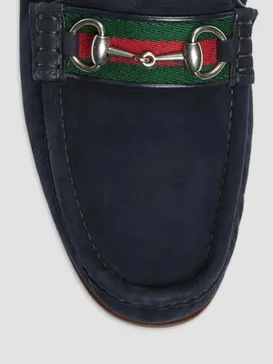 Gucci Horsebit Web Suede Moccasin Loafers - Midnight Blue