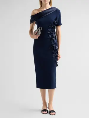 Badgley Mischka Draped One-shoulder Cocktail Dress