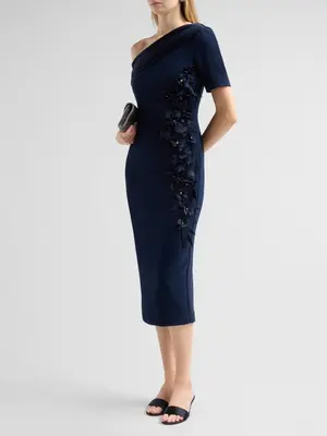 Badgley Mischka Draped One-shoulder Cocktail Dress