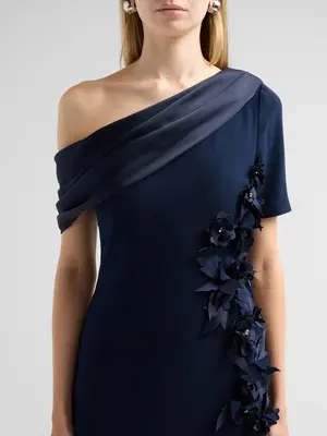 Badgley Mischka Draped One-shoulder Cocktail Dress
