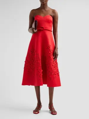 Badgley Mischka Floral Laser-cut Strapless Cocktail Dress