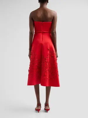 Badgley Mischka Floral Laser-cut Strapless Cocktail Dress