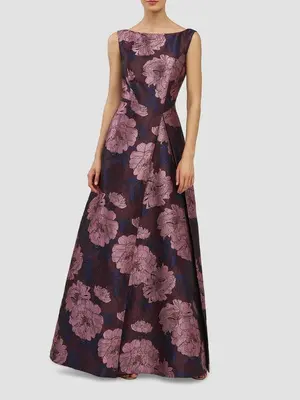 KAY UNGER Caitlin Floral Jacquard Fit & Flare Gown